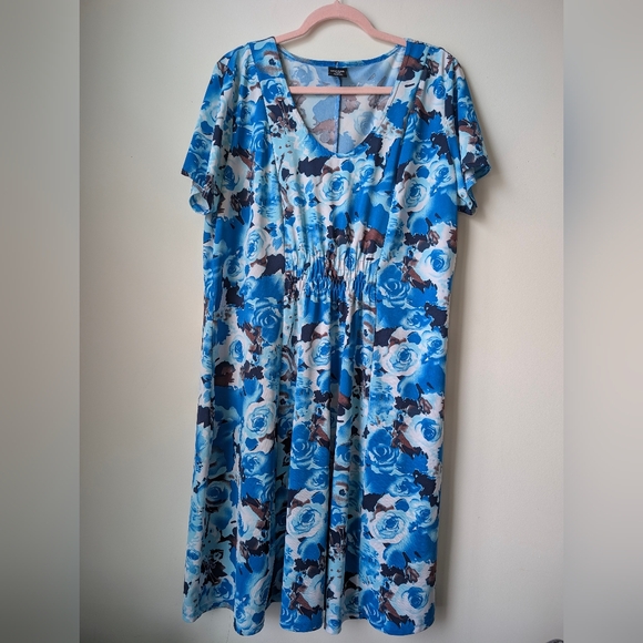George | Dresses | George Blue Floral Midi Dress Size 2x | Poshmark